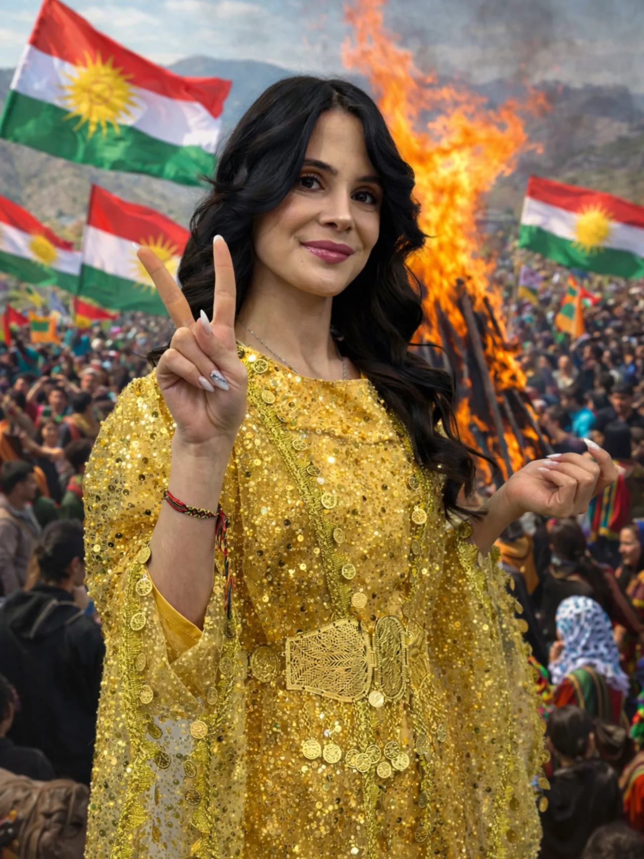 Özel Dikim Taşlı Gold Kiras-Fîstan - Kurdistan Eva
